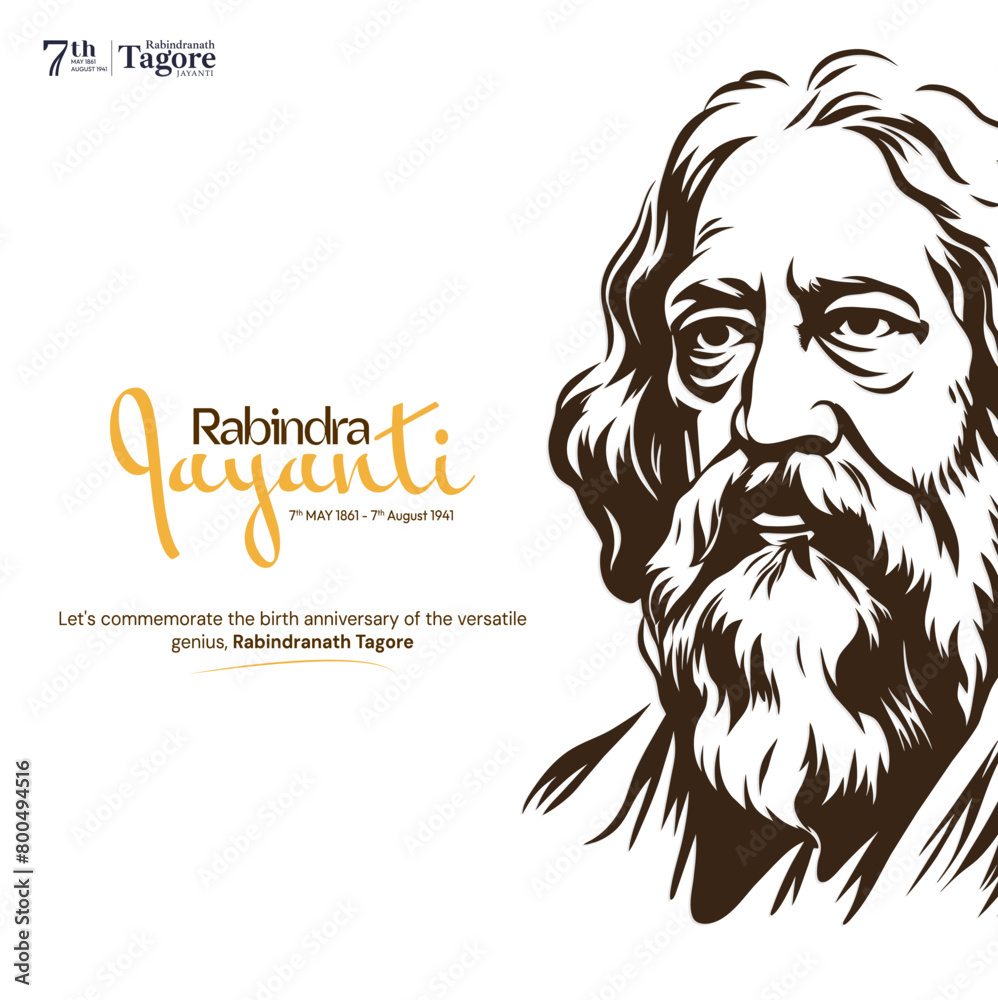 Rabindranath Tagore illustration for 22 Shey Shrabon Rabindra Jayanti ...