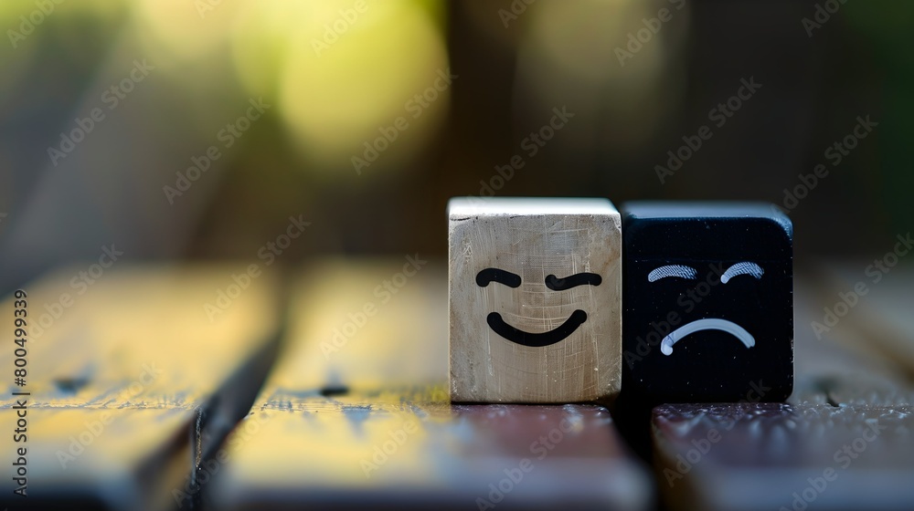 Emotional state and mental health concept, Smile face on bright side ...