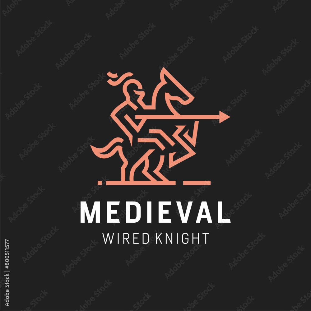 Modern Minimalist medieval knight line art royal icon logo template ...