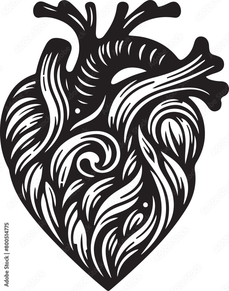 Human heart anatomically correct hand drawn line art. Flash tattoo or ...