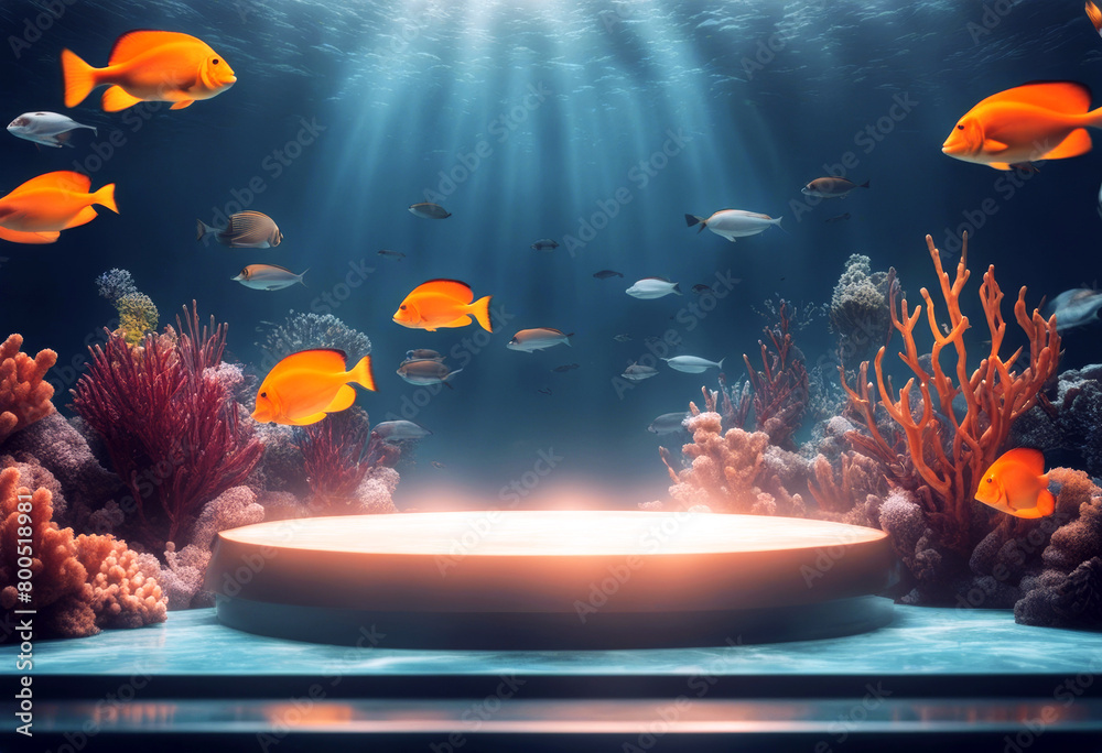 'product Ocean empty splay minimal scene podium image underwater poduim ...