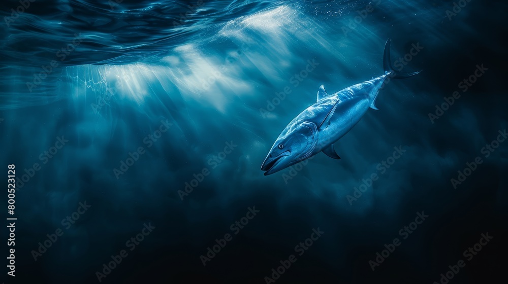 A large fish swimming in the ocean, with water forming a hump on its ...