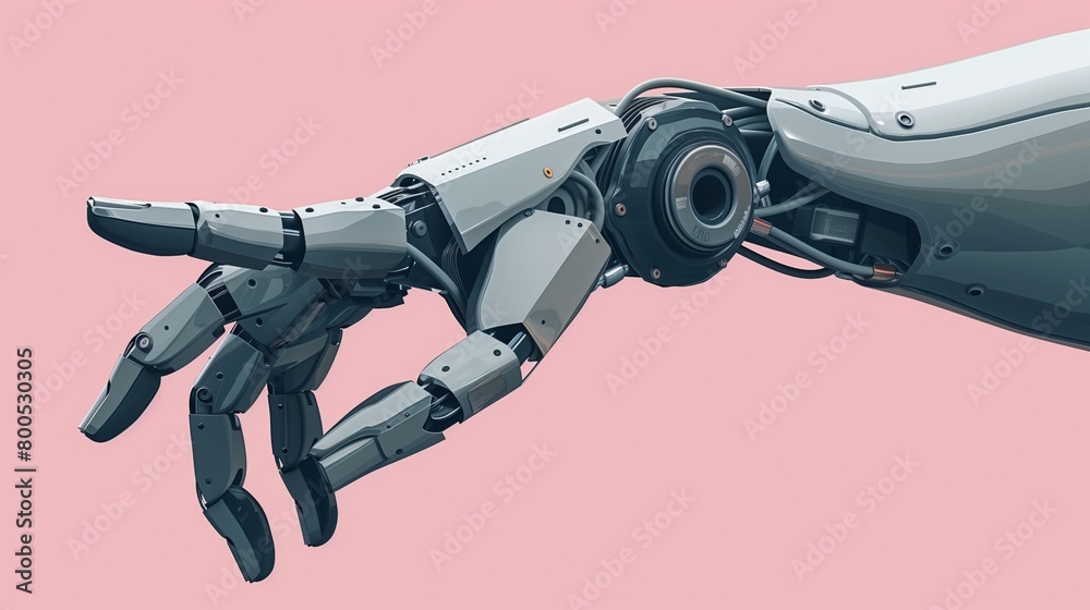 Flat solid color illustration of a steel grey industrial robot hand on ...