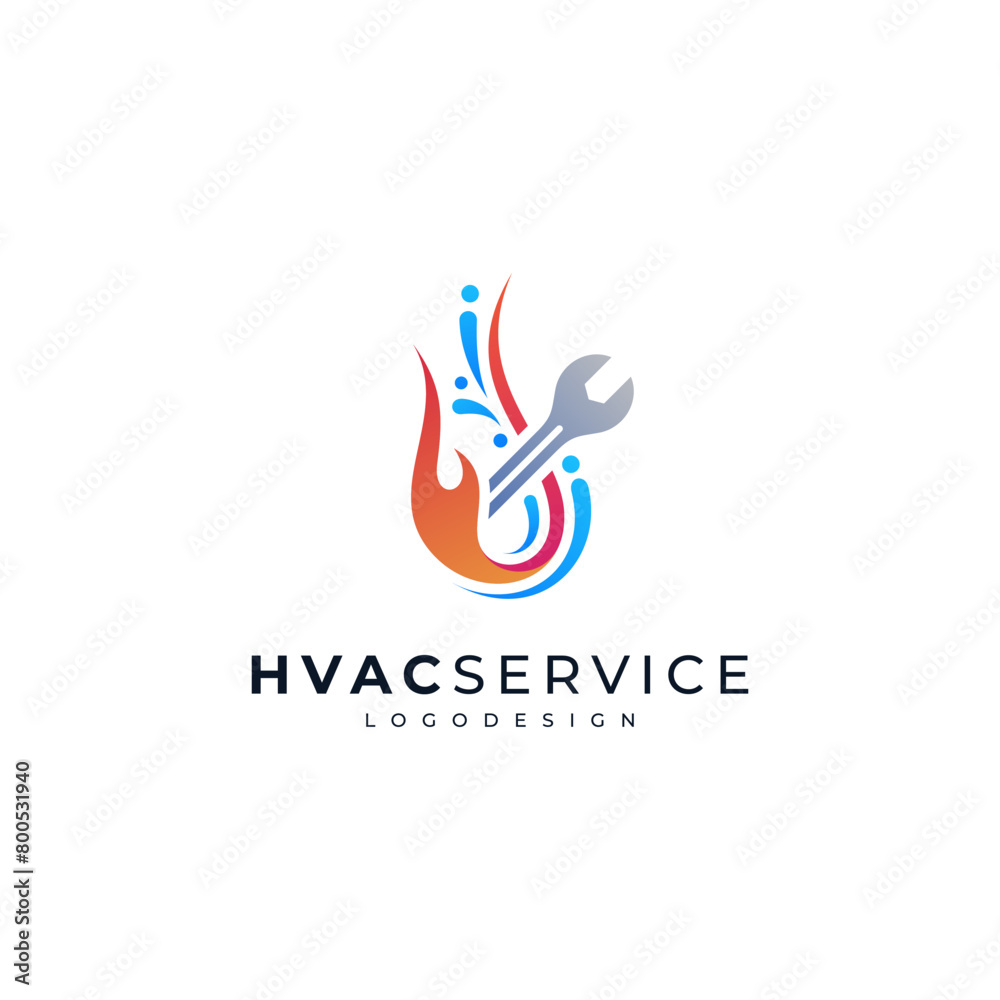 HVAC service logo with colorful, shiny and cheerful water and fire ...