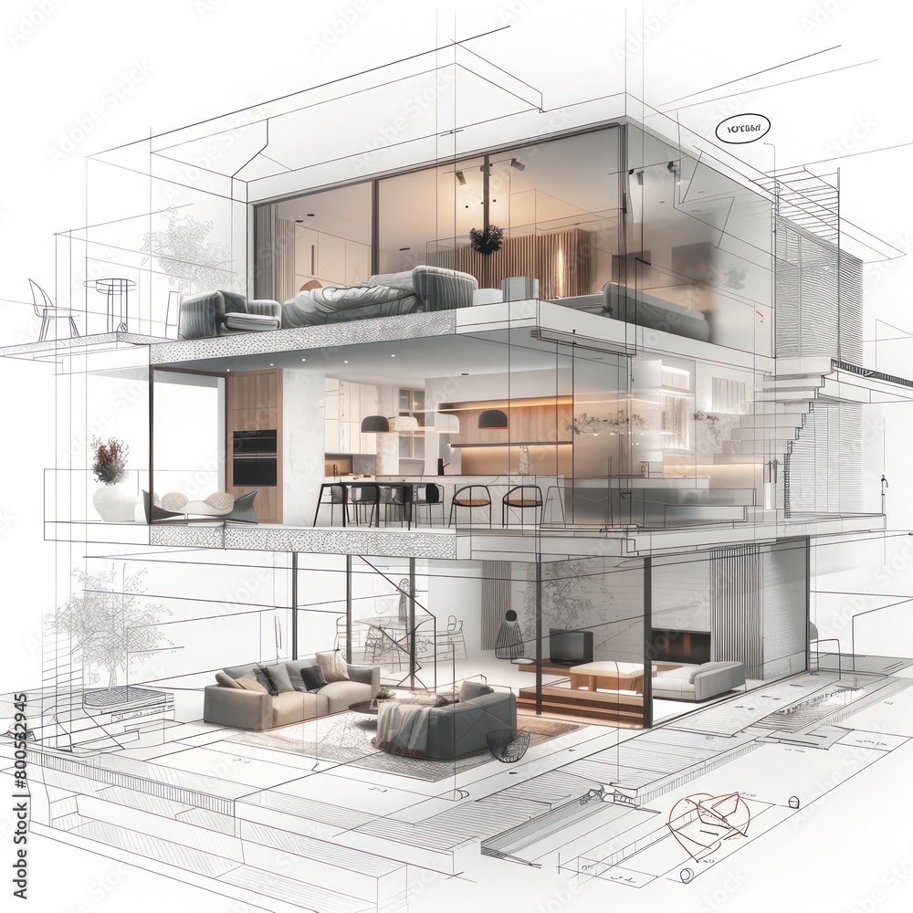 amazing illustration of a schematic diagram of an interior architecture ...