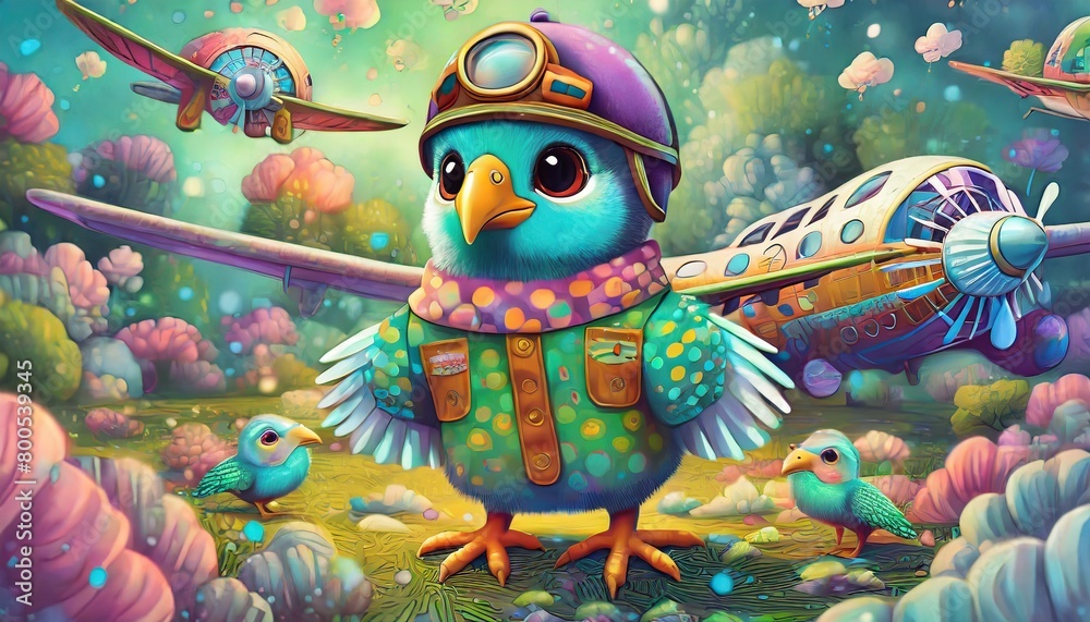 OIL PAINTING STYLE CARTOON CHARACTER Multicolored cute baby pigeon in a ...