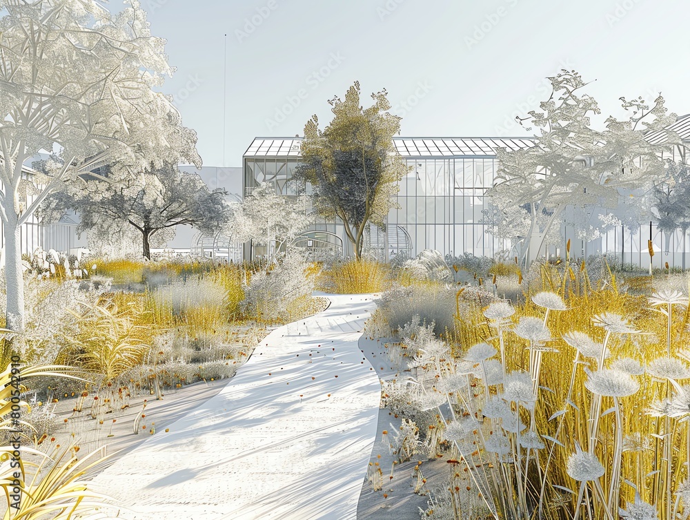 Interactive mesh wireframe of a botanical garden, including plant ...
