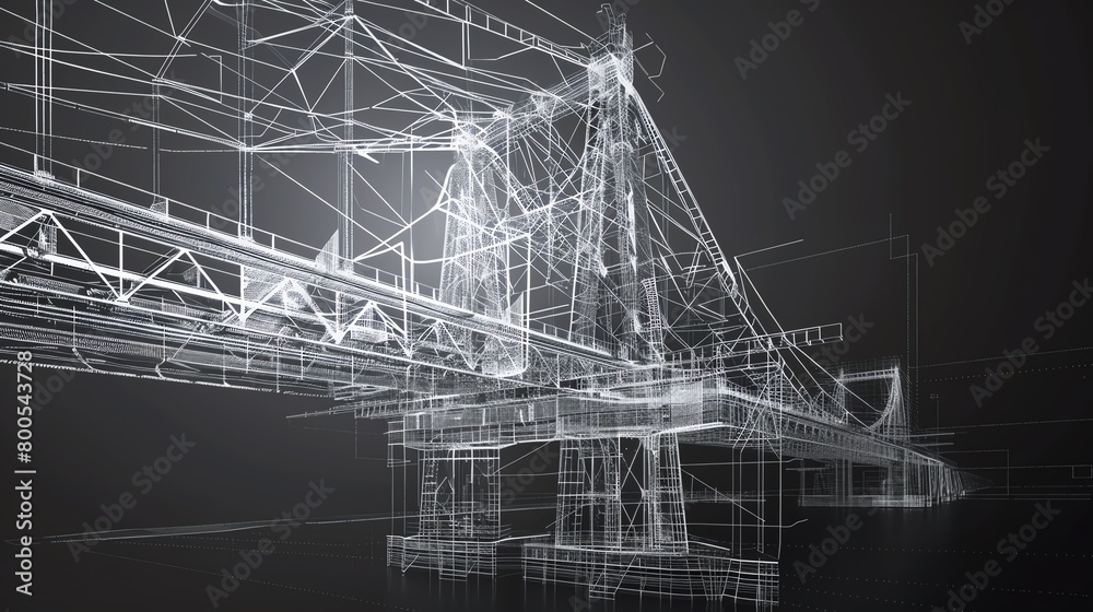 Mesh wireframe of a bridge under construction, showing phases and ...