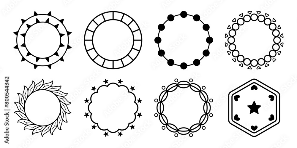 Floral circle frames template set for design elements in hand drawn ...