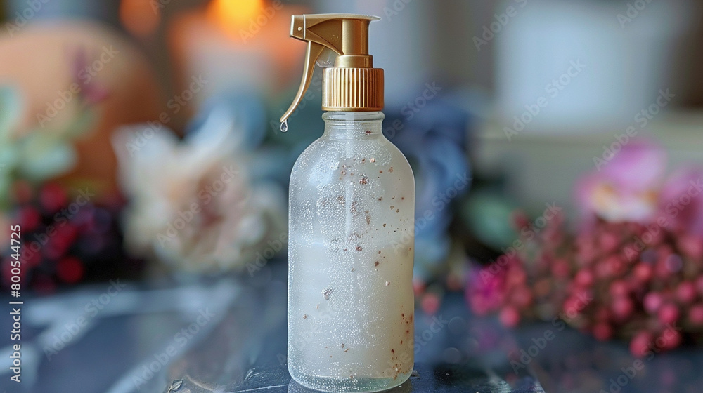 A spray bottle of beauty product, product shoot, no labels, product ...