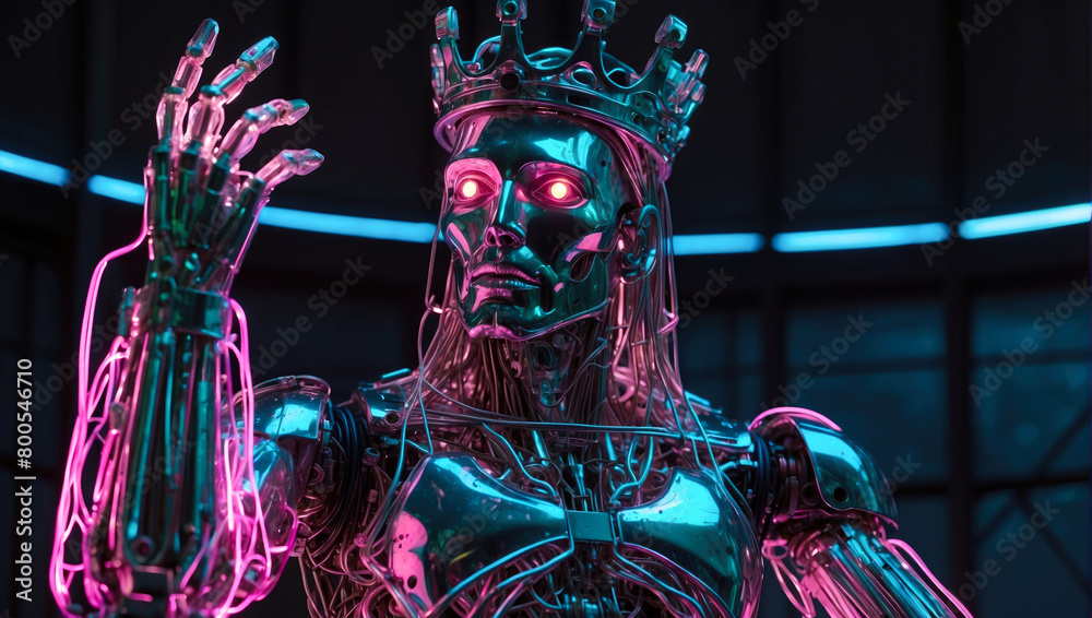 jesus christ the messiah style modern version cyberpunk robot with neon ...