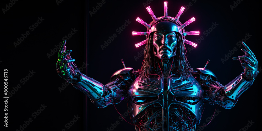 jesus christ the messiah style modern version cyberpunk robot with neon ...