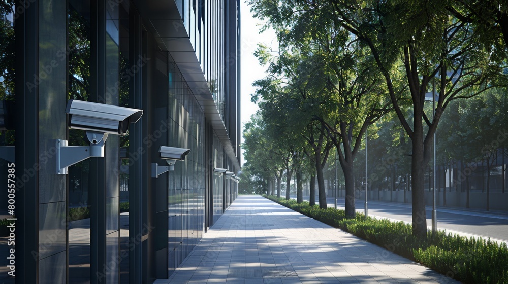 A modern office building equipped with state-of-the-art security ...