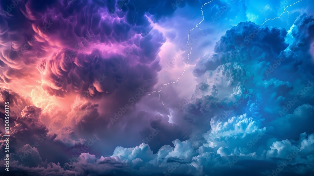 A dramatic depiction of a severe storm, with bright lightning bolts ...