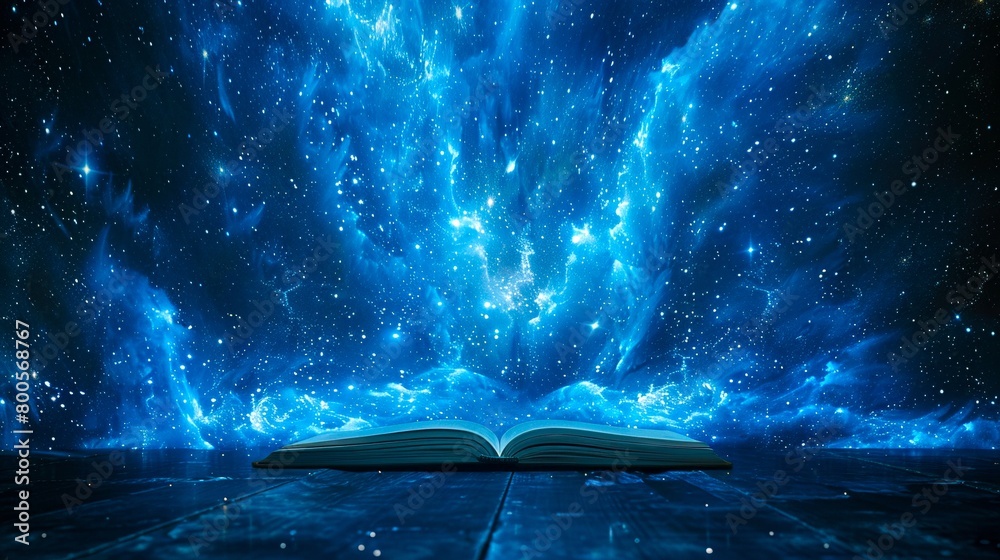 A cascade of stars flowing from an open book into the night sky ...