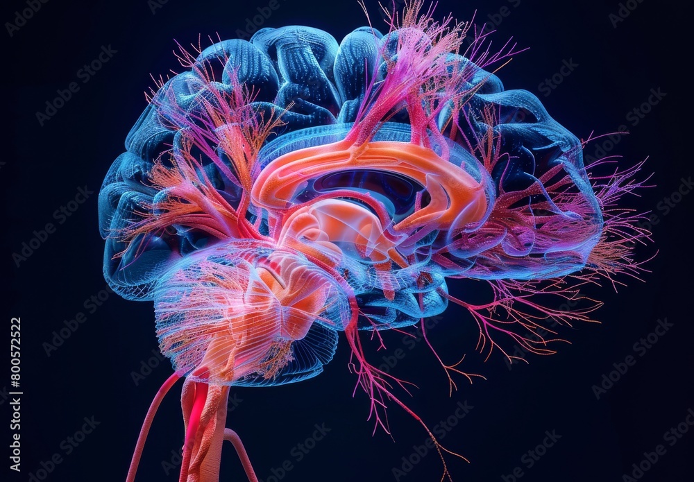 3D Illustration of human brain nerve tracts based on magnetic resonance ...
