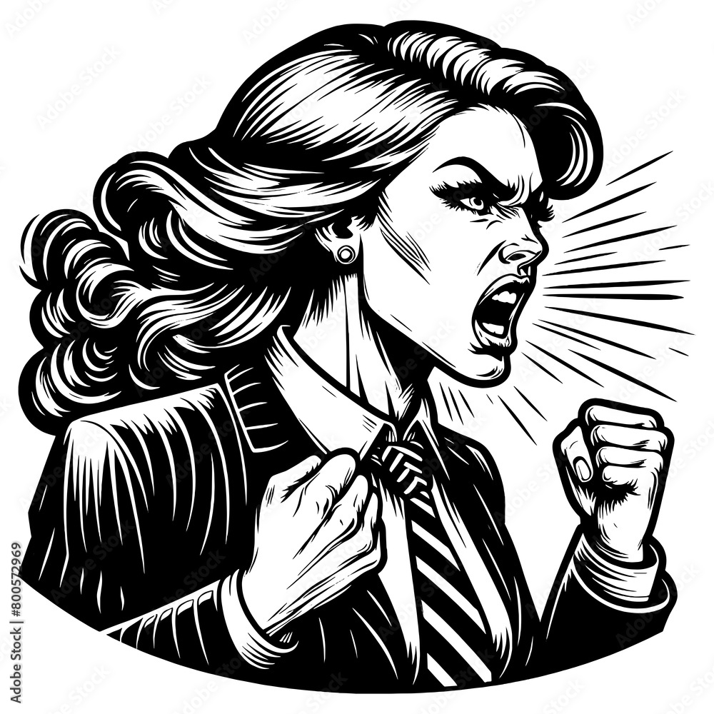 businesswoman boss woman shouting with powerful, dynamic wind effect in ...