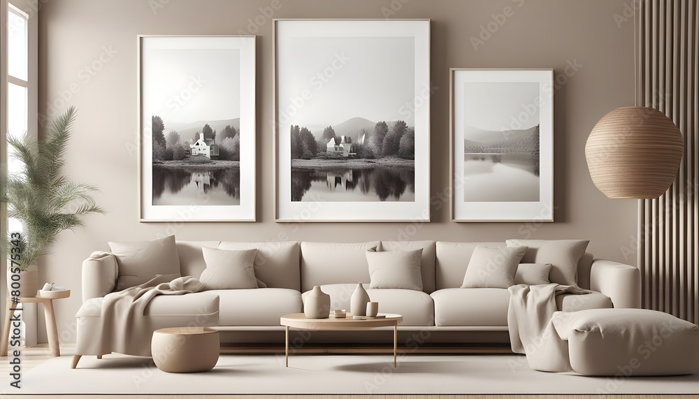 Frame mockup, ISO different size paper size. biege and white Living ...