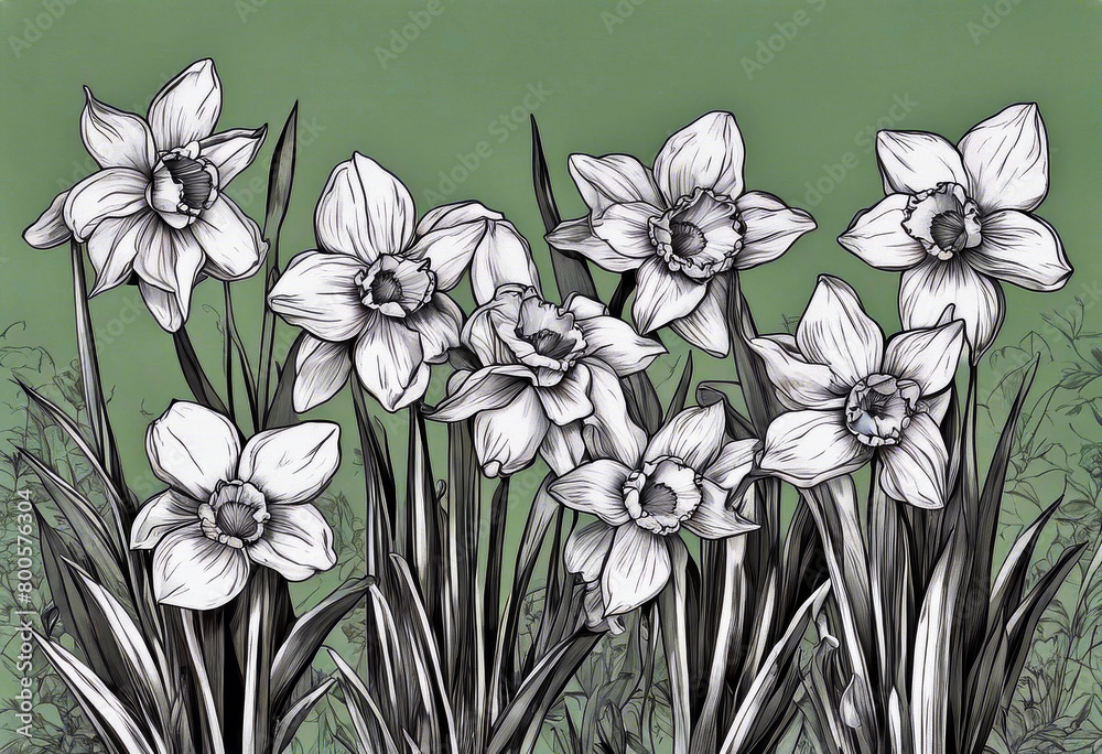 'Daffodils hand illustration Spring drawn flowers sketch Vector ...