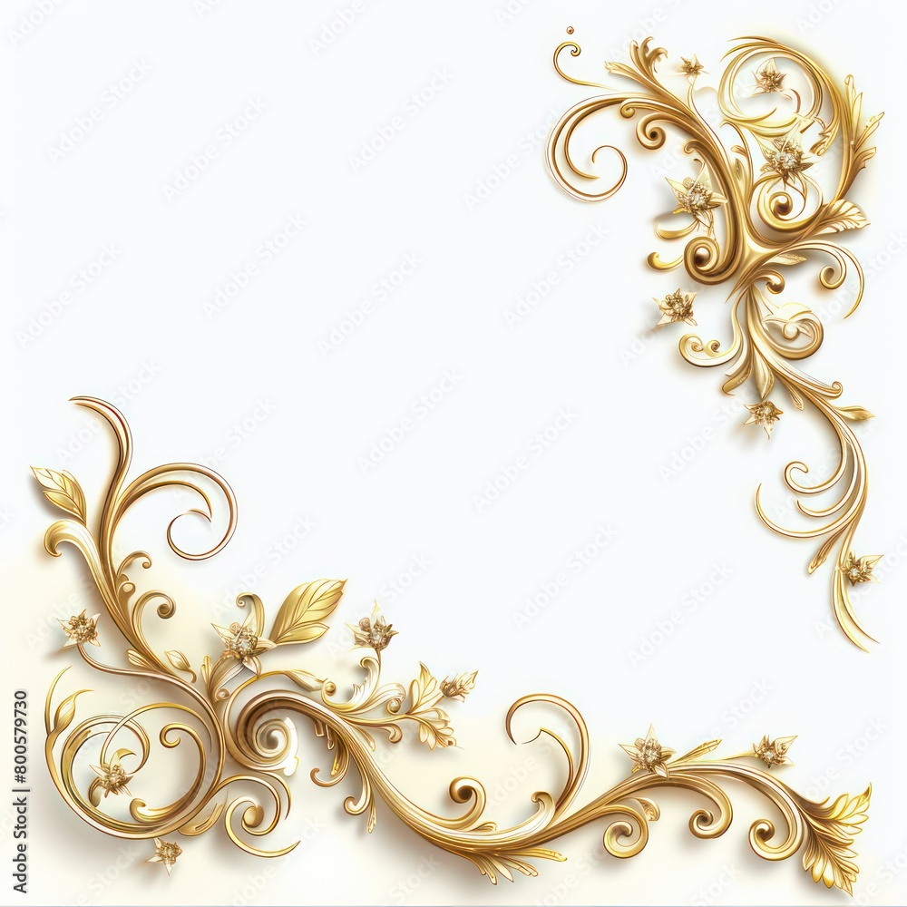 minimalist gold metallic corner decorated with swirls and flourishes on ...