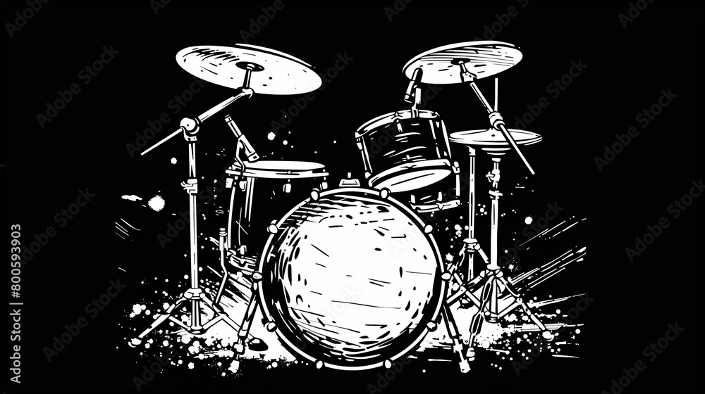 Monochrome Drum Kit Illustration Stylized Drum Set Artwork Abstract ...