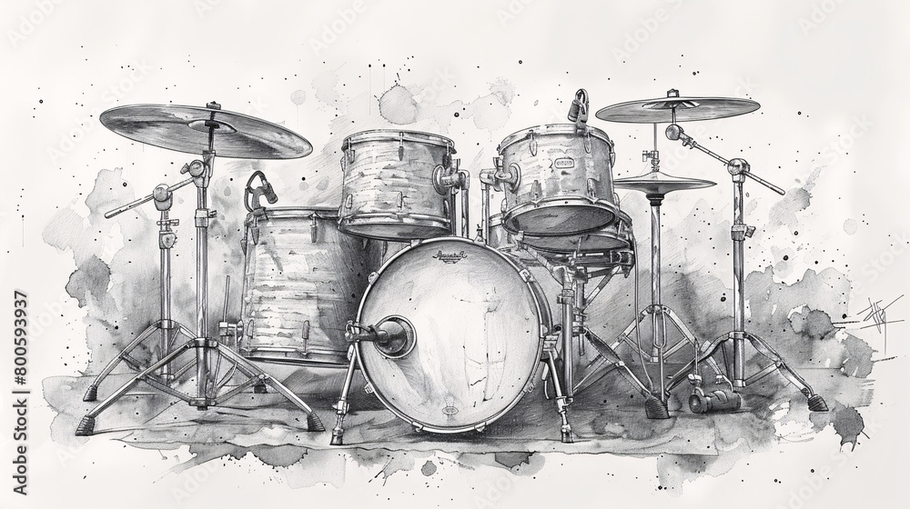 Monochrome Drum Kit Illustration Stylized Drum Set Artwork Abstract ...