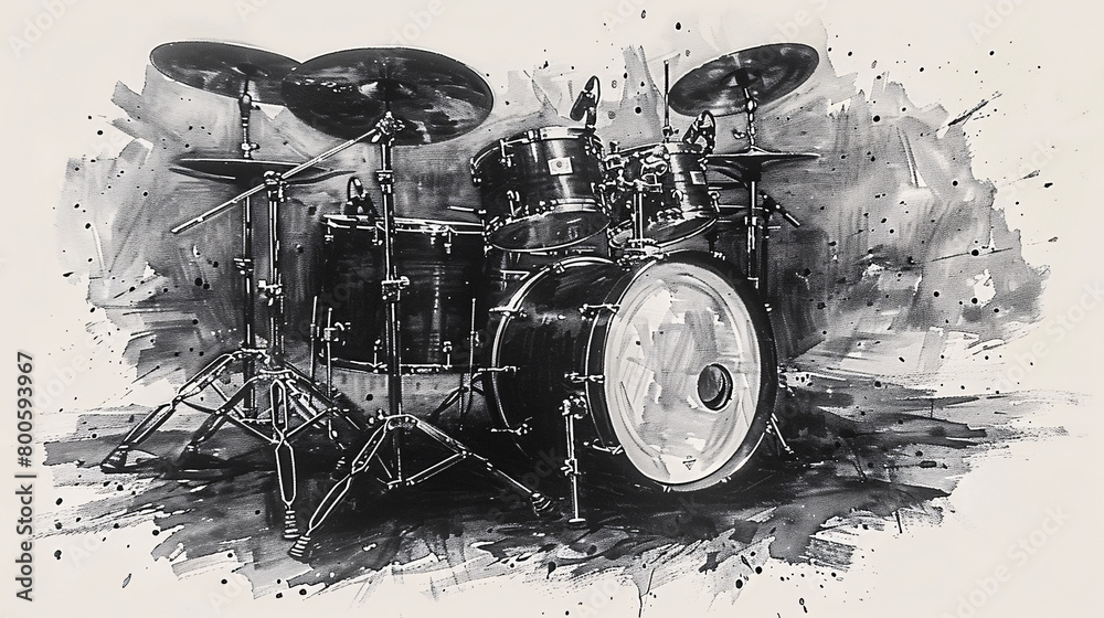 Monochrome Drum Kit Illustration Stylized Drum Set Artwork Abstract ...