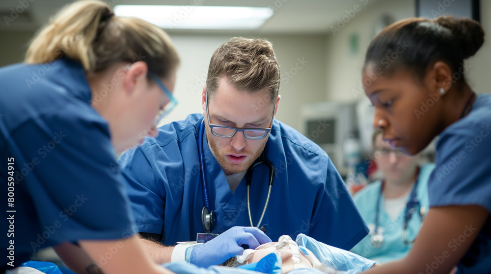 Medical staff assisting with a tracheostomy procedure, ensuring the ...