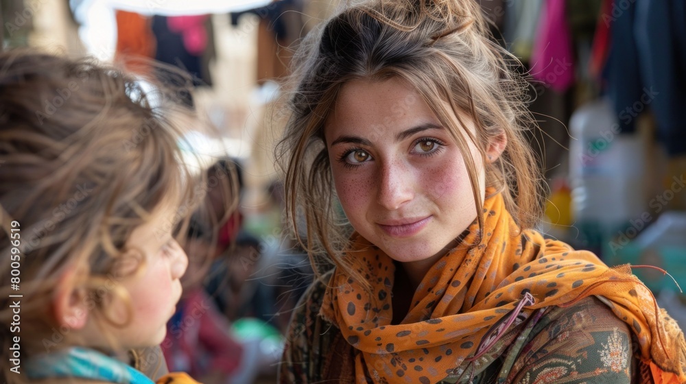 Illuminate the passion of a humanitarian worker, amidst a backdrop of ...