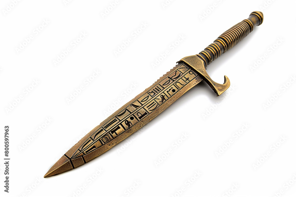 Ancient Egyptian-inspired ceremonial dagger with hieroglyphic carvings ...