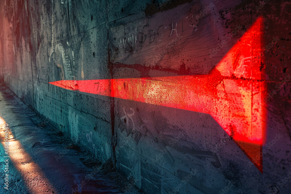 Abstract visualization of a vibrant red arrow piercing through a wall ...