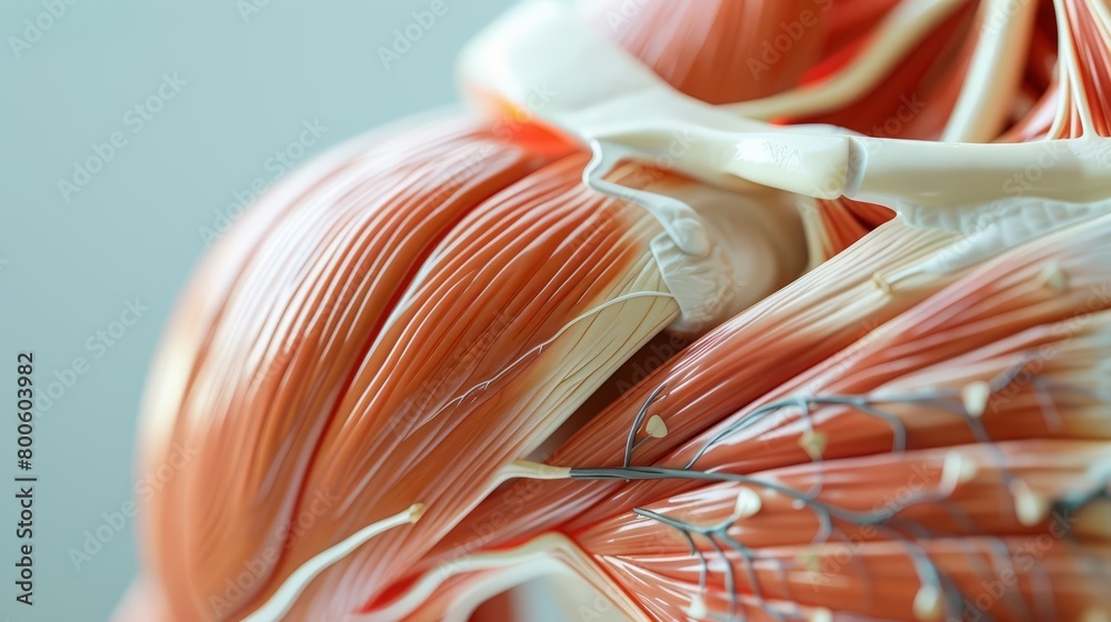 Shoulder pain is magnified in a detailed anatomical model, illustrating ...