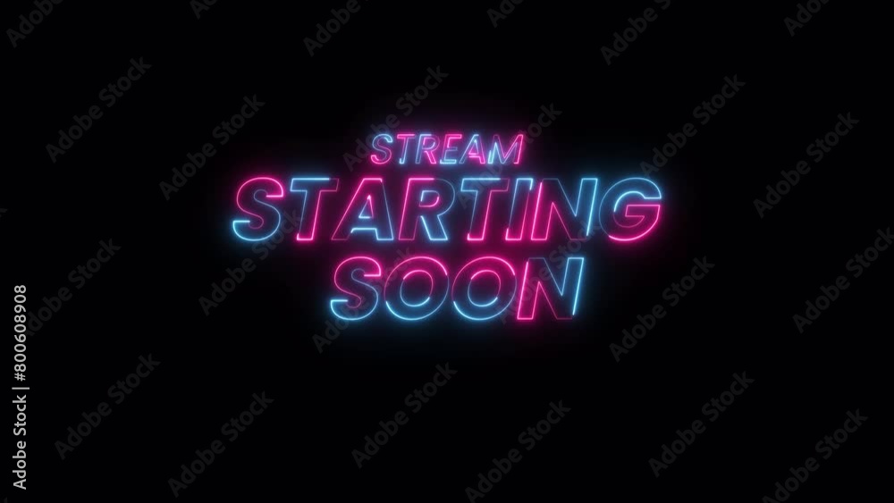 Stream starting soon neon text animation suitable for video live ...