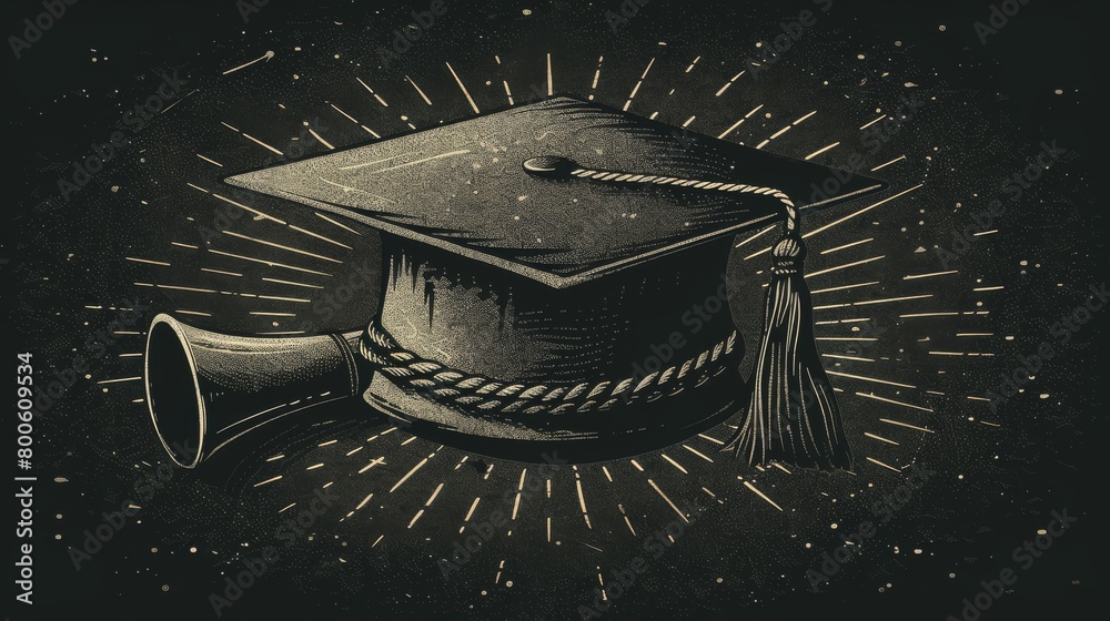 Monochrome overlays and lettering labels with graduation wishes. Retro ...