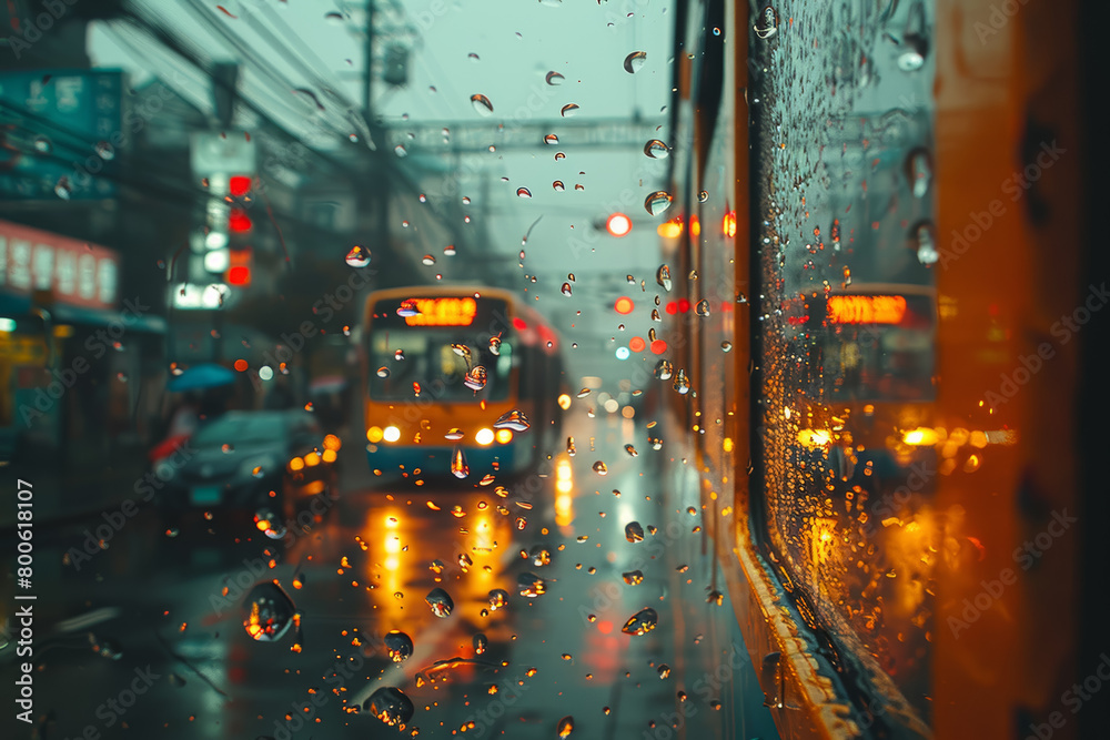 A raindrop racing down a windowpane, tracing the contours of dreams on ...