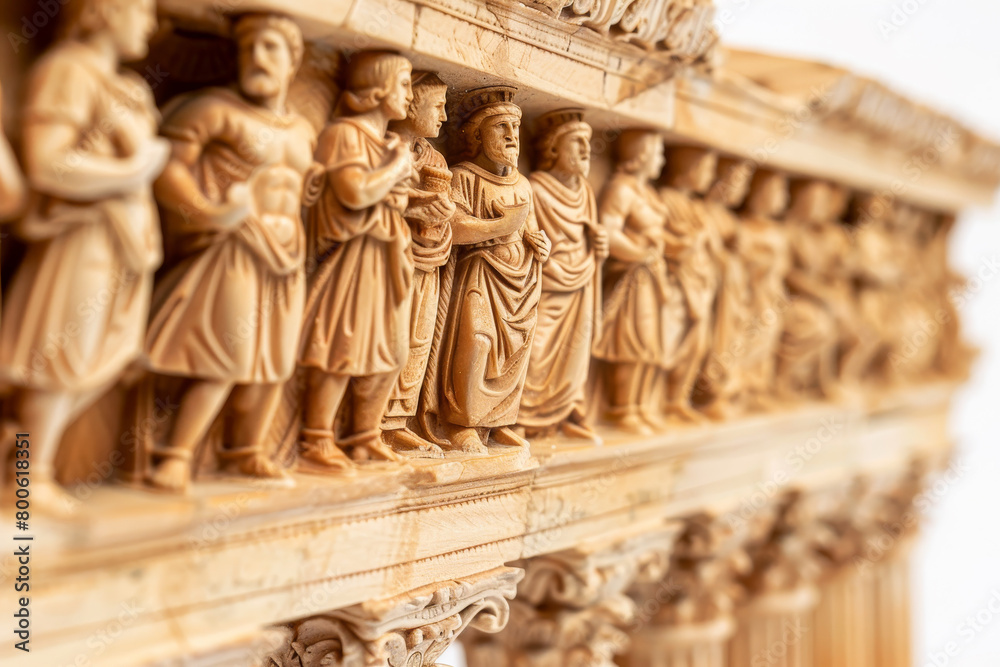 A group of people are depicted in a statue, with some of them wearing ...