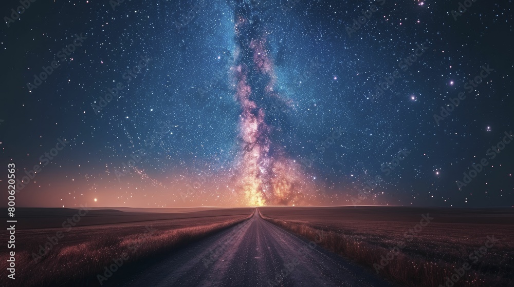 Embark on the celestial path of dreams, where the road fades into the ...