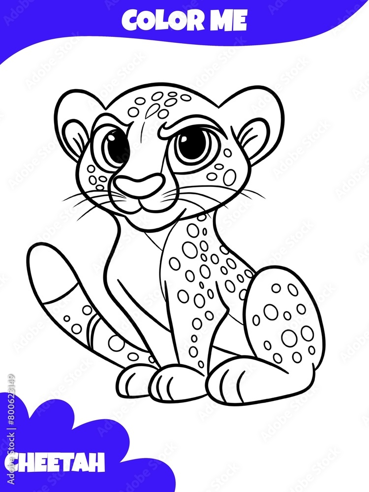 Coloring worksheet for children with cartoon cheetah, color me,a ...