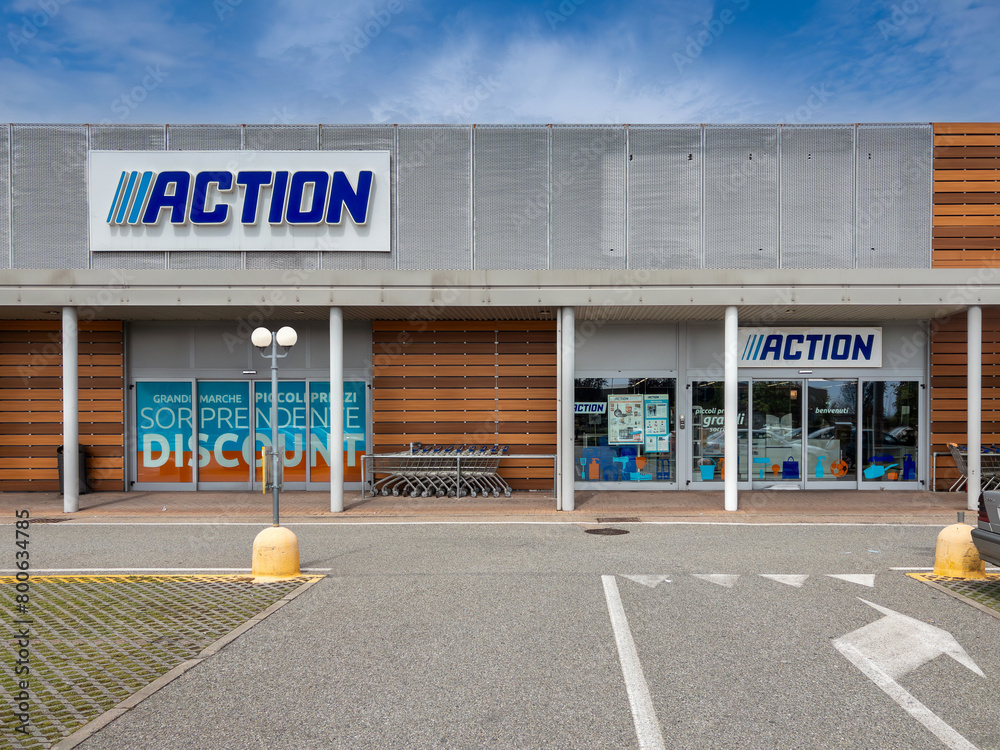 Carmagnola, Italy - April 29, 2024: ACTION Store discount. Dutch chain ...