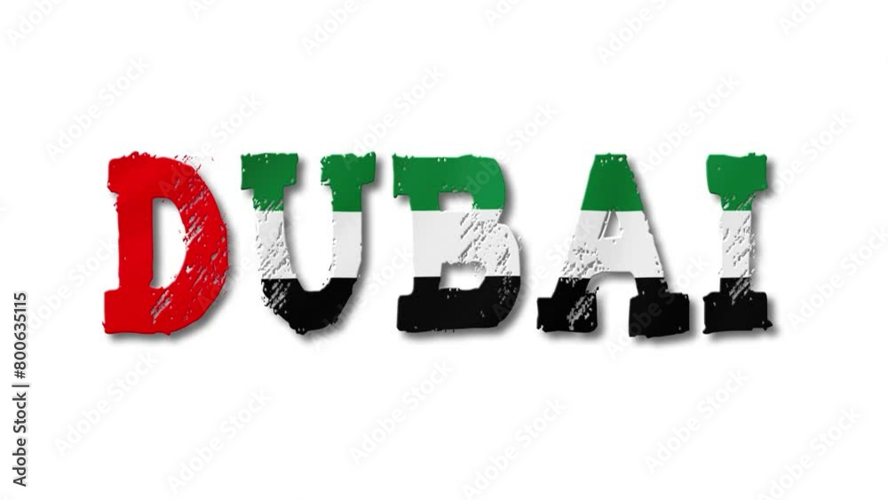 Dubai Text with UAE Flag Waving Inside. Seamless Loop Animation on ...