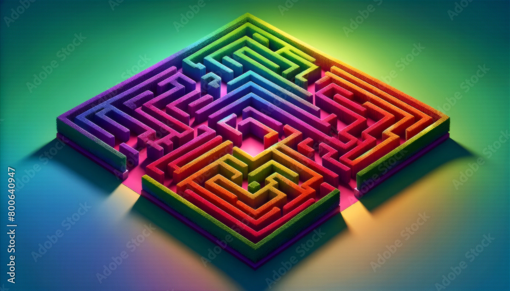Vibrant rainbow-colored labyrinth wallpaper, intricate maze with ...