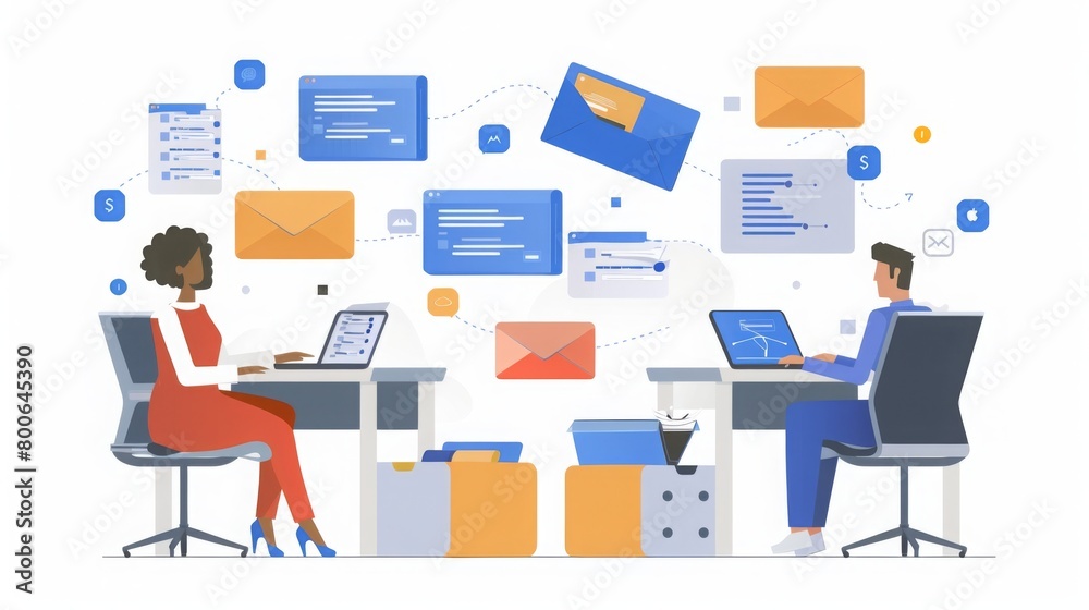 Business Professionals Working at Desks With Digital Communication ...