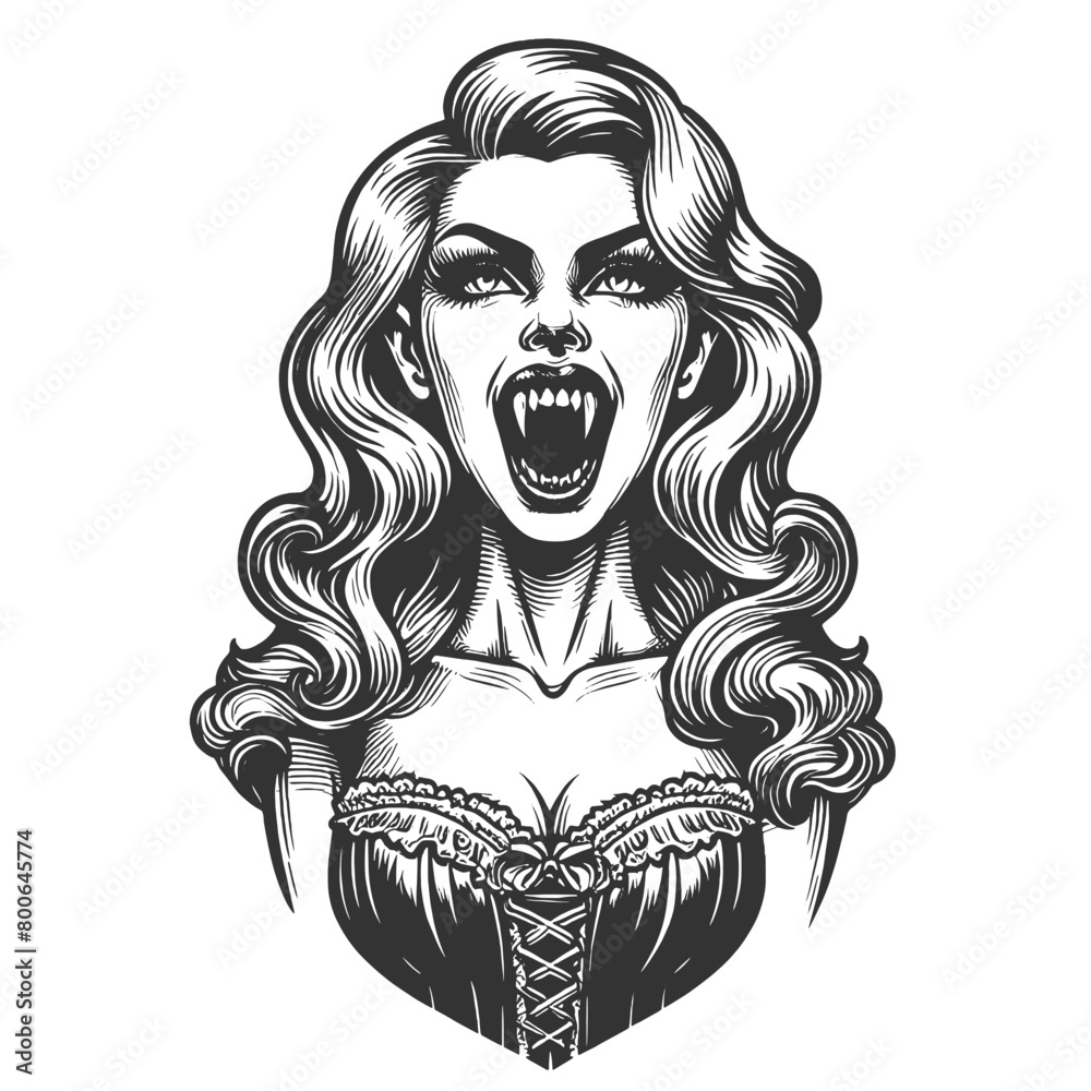 Vampire Pin Up Girl Sketch Engraving Generative Ai Fictional Character 6252