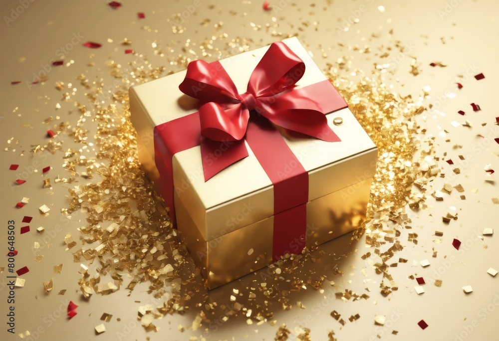 'ribbon. birthday red 3D Rendering boxwith 80th Happy confetti gold ...