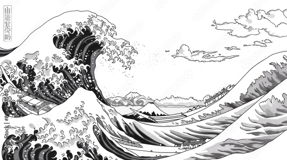 Japanese ukiyo-e art of the great wave off kanagawa by hokusai as an ...