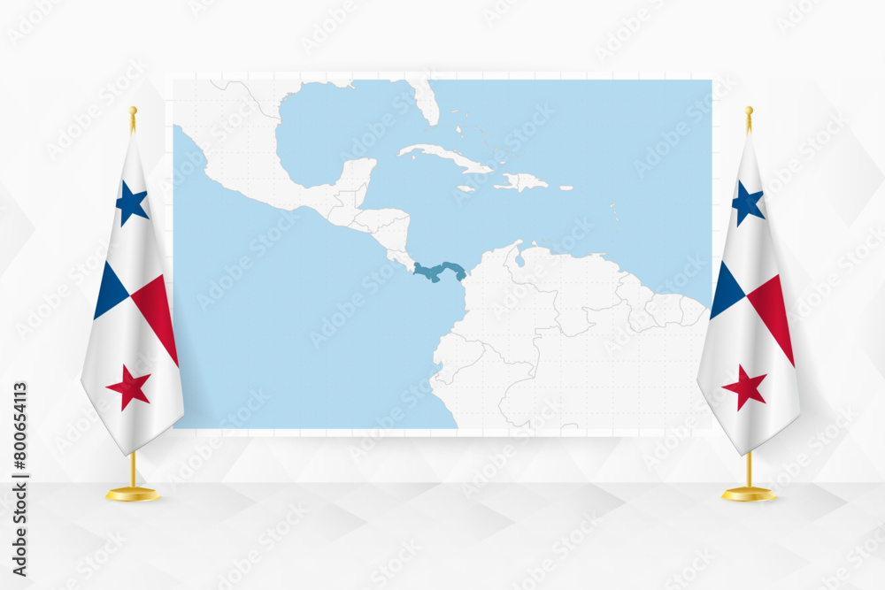 Map of Panama and flags of Panama on flag stand. Stock Vector | Adobe Stock