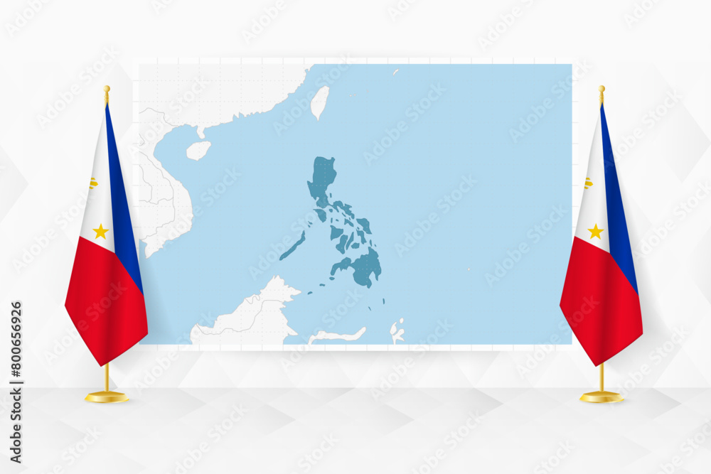 Map of Philippines and flags of Philippines on flag stand. Stock Vector ...