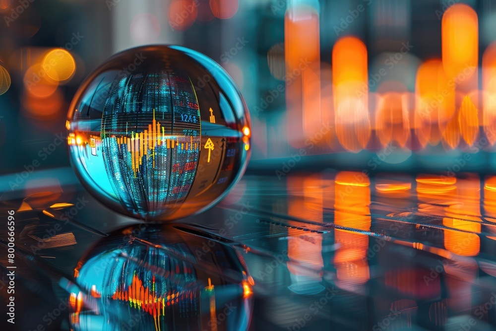 Crystal ball on a reflective surface offers a unique perspective on ...