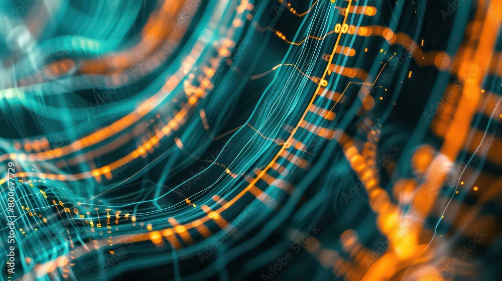 abstract with lines power bi dashboard, teal and orange an intricate ...