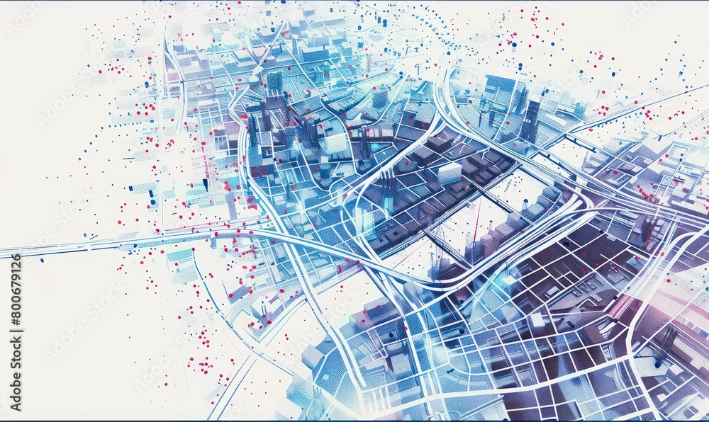 city map, transport infrastructure schemes, digital thin lines ...